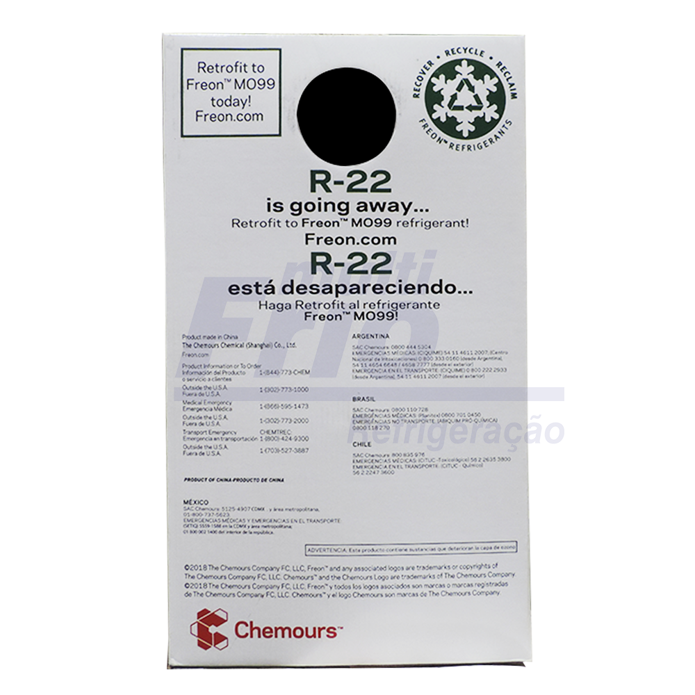 Gás Botija R22 CHEMOURS Dupont 13,62 Kg Refrigerante | Multifrio ...