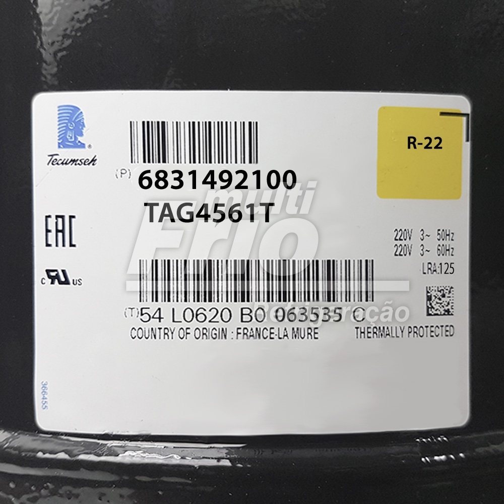 Motor Compressor 5 HP Tecumseh Lunite TAG-4561-T Trifásico 220V Média ...